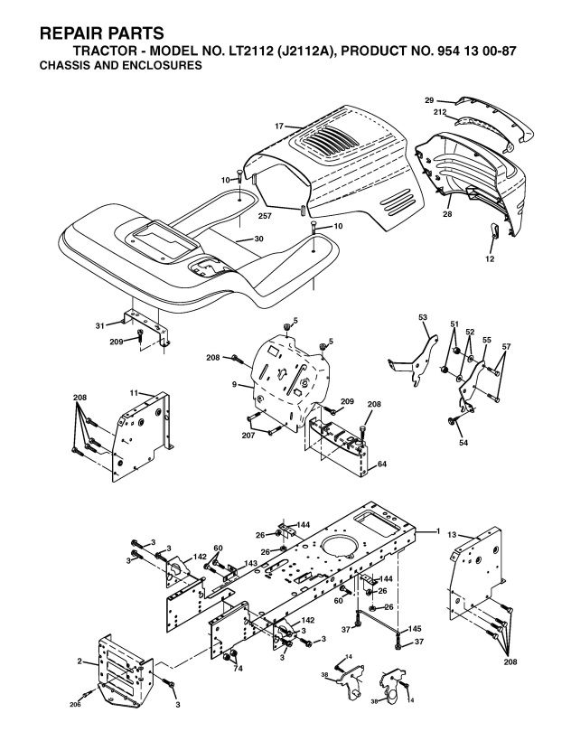 Jonsered LT 2112 J2112A (954130087) Ride On Mower CHASSIS & ENCLOSURES ...